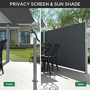 PATISOL 276"x71" Retractable Double Side Awning Full Aluminum Patio Outdoor Folding Privacy Screen Divider, Water & UV Resistant Sun Shade Wind Blocker for Garden, Backyard, Balcony (Dark Grey)