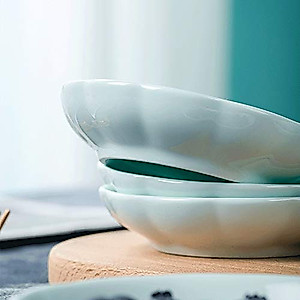 Sizikato 6pcs Light Blue Porcelain Snack Plates, 4-Inch Flower-Shaped Appetizer Plate Dipping Bowl.