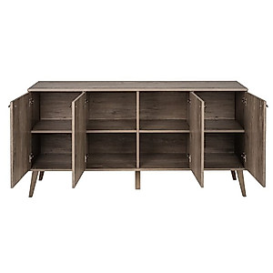 Prepac Milo Mid-Century 4 Door Buffet, 16" D x 64" W x 32" H, Drifted Gray