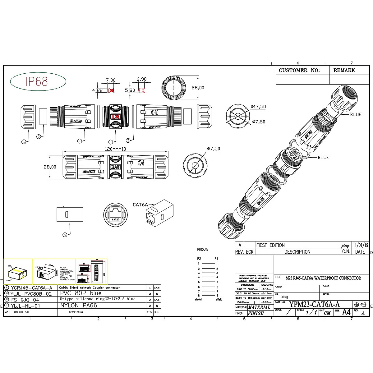 Lonlonty Waterproof Shielded RJ45 Coupler IP68,CAT6A/CAT6/CAT5E/CAT5 Female to Female Coupler Connector Shielded for Outdoor Ethernet LAN Cable-2 Pack