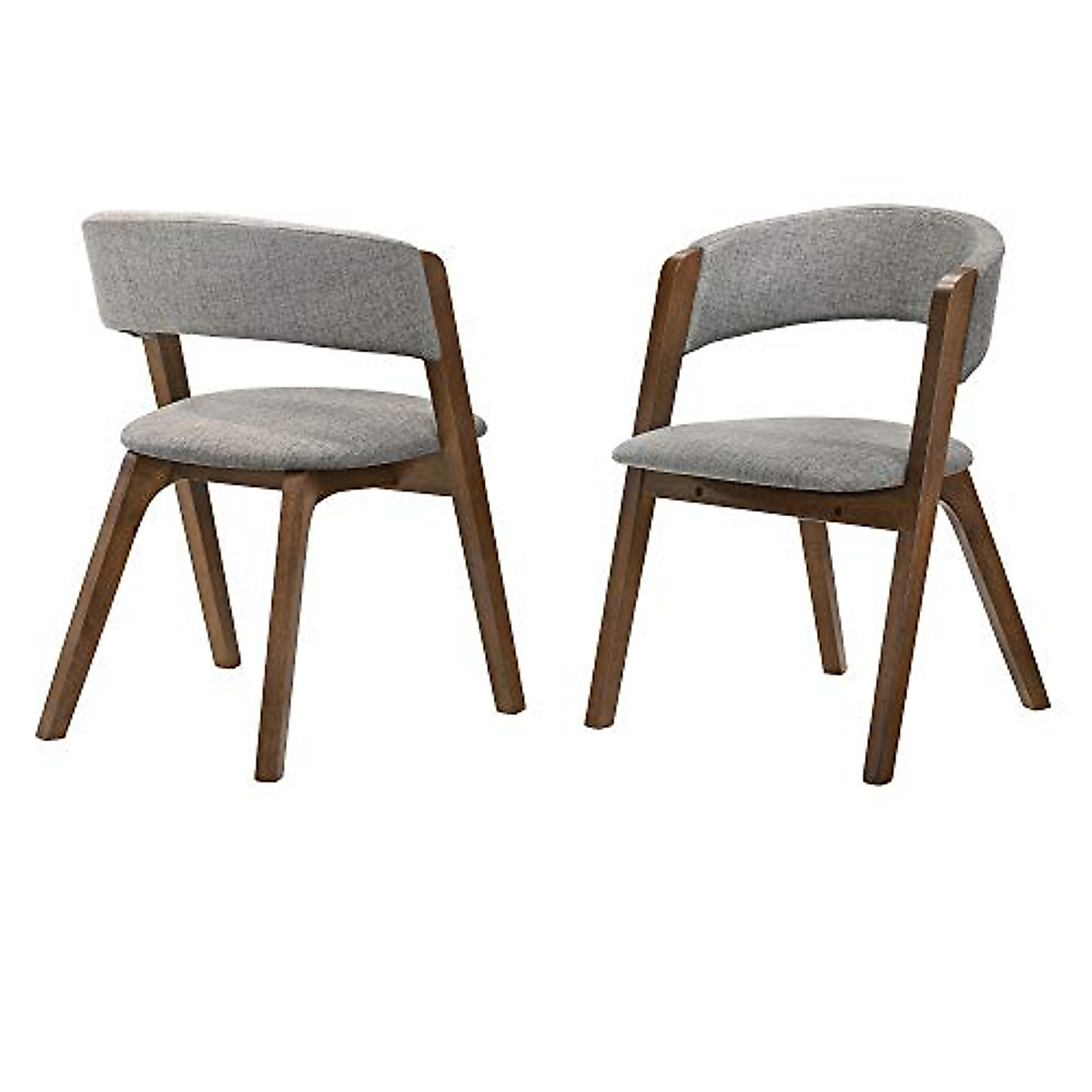 Armen Living Rowan Mid-Century Modern Accent Dining Chair Finish Fabric-Set of 2, 21" Wide, Walnut/Grey