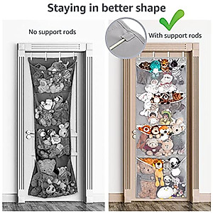 Hanging Stuffed Animal Storage, Over The Door Large Plush Toy Organizer with Metal Hook, Baby Accessories Holder Idea for Nursery, Doll & Teddy Bear Mesh Hammock Bag for Girls Boys Kids Room