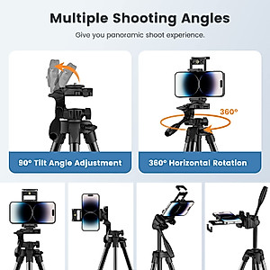 MoKo 60" Camera Tripod for Canon Nikon, Lightweight Aluminum DSLR Camera Stand Holder with Carrying Bag, Universal Phone Tablet Mount and Wireless Remote, Max Load 6.61 lbs, Black