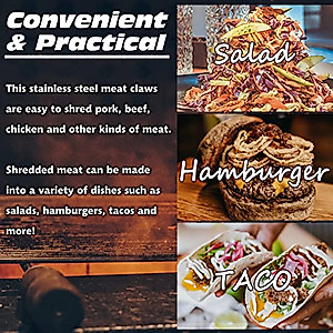 LOPE & NG Meat Handler Shredder Claws Set Of 2 - Wood Stainless Steel BBQ Pulled Pork Paws For Shredding Handing Carving Food