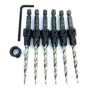 FTG Maximum Torque 6 Piece Same Size #10 (3/16") Pro Pack Countersink Drill Bit Set with 1 Depth Stop Collar 3/8" and 1 Hex Wrench plus 3 Piece Replacement Countersink Drill Bit Only with 1 Hex Wrench