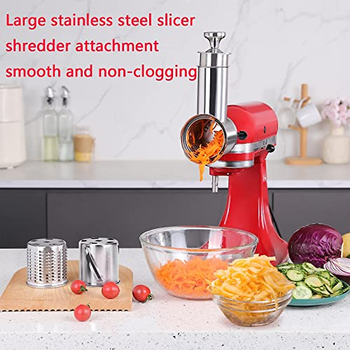 Stainless Steel Slicer Shredder Attachments for KitchenAid Stand Mixers, Dishwasher Safe, Large Vegetable Cheese Grater Slicer Accessories with 3 Blades by Rafbar