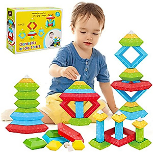 Montessori Toys for 2 3 4 5 Year Old Boy Girl, 30 Pcs Pyramid Stacking Building Blocks for Toddlers 1-3 Age 1-2 2-4 Kids STEM Stackable Sensory Educational Toy Fine Motor Classroom Manipulative Gift