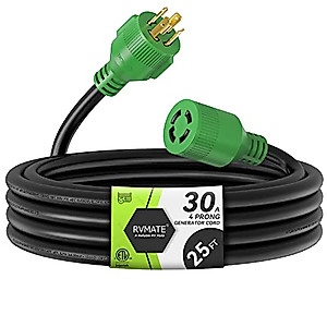 RVMATE 30 Amp Generator Cord 4 Prong 25 Feet, NEMA L14-30P/L14-30R, 125/250V Up to 7500W 10 Gauge SJTW Generator Extension Cord, ETL Listed