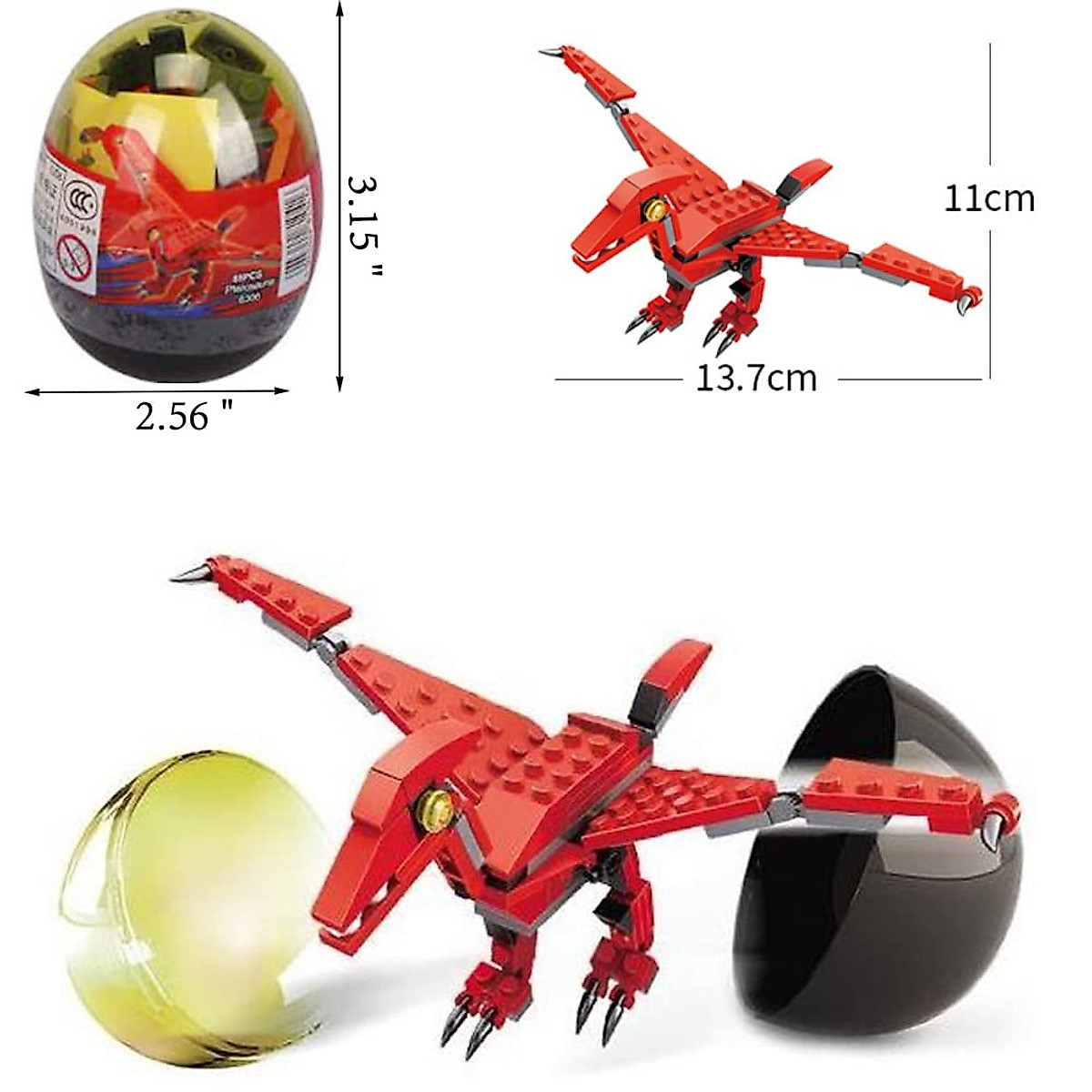 6pcs Easter Eggs Filled with Toys Dinosaur Building Blocks, Easter Basket Stuffers for Boys, Prefilled Plastic Easter Eggs for Easter Eggs Hunt, Easter Egg Fillers