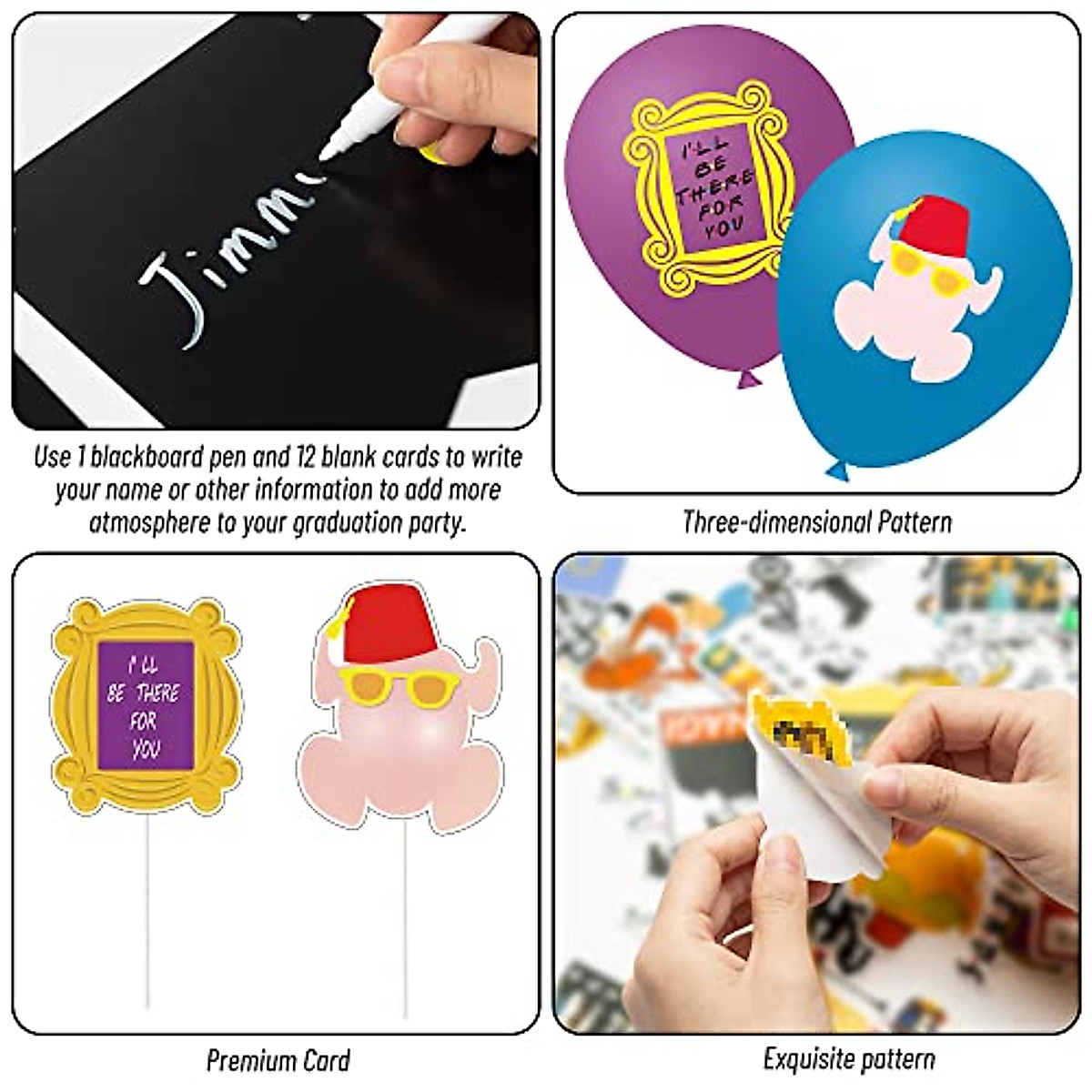 104Pcs Friend Themed Birthday Party Decorations Include The One Where Turn Banners Latex Balloons Cake Toppers Stickers Marked Pen Friend Fans Party Supplies Favors Backdrop Photo pro for Kids Adults