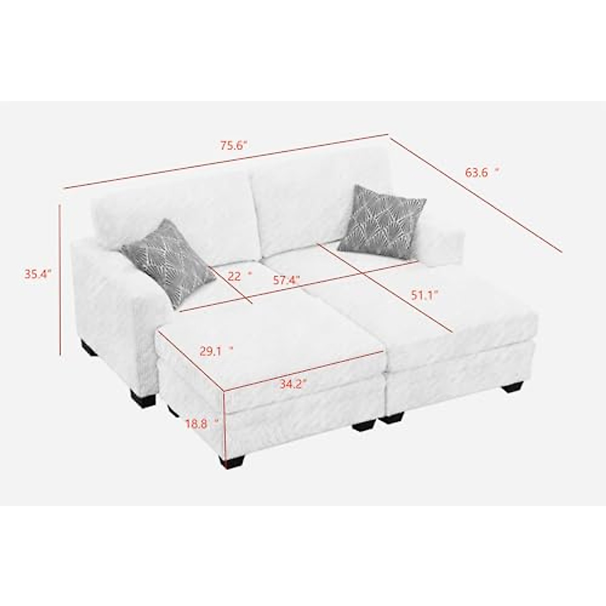 Legend Vansen 4PCS Corduroy Lounges Loveseat Couch Chaises Longues, Dark Grey