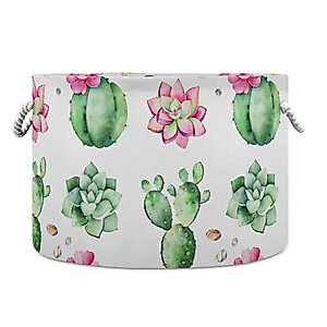 ALAZA Cacti Cactus Succulent Plants Storage Basket Gift Baskets Large Collapsible Laundry Hamper with Handle, 20x20x14 in, Multi, B06D20005