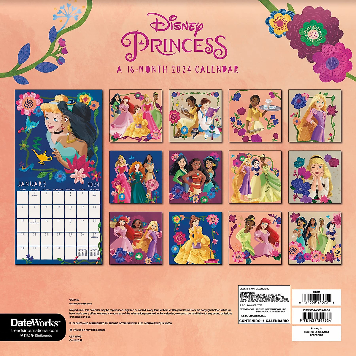 Disney Princess Calendar 2024 - Deluxe 2024 Disney Princesses Wall Calendar Bundle with Over 100 Calendar Stickers (Disney Princess Gifts, Office Supplies)