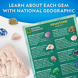 NATIONAL GEOGRAPHIC Gemstone Dig Kit – Dig Up 10 Real Gemstones and Crystals, Science Kit for Kids, Gem Digging Kit, Gift for Girls and Boys, Mining Kit, Rock Collection