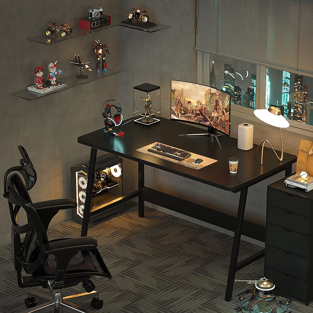 Topfurny Computer Desk, 39 Inch Small Computer Desk Study Table for Small Spaces, Modern Simple Writing Desk with Round Desk Corner Edge for Home Office, School, Bedroom, Workstation,Black