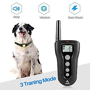 PATPET Dog Training Collar with Remote - Rechargeable Shock Collar for Medium Large Dogs 1000Ft Remote Range 3 Training Modes IPX7 Waterproof Black