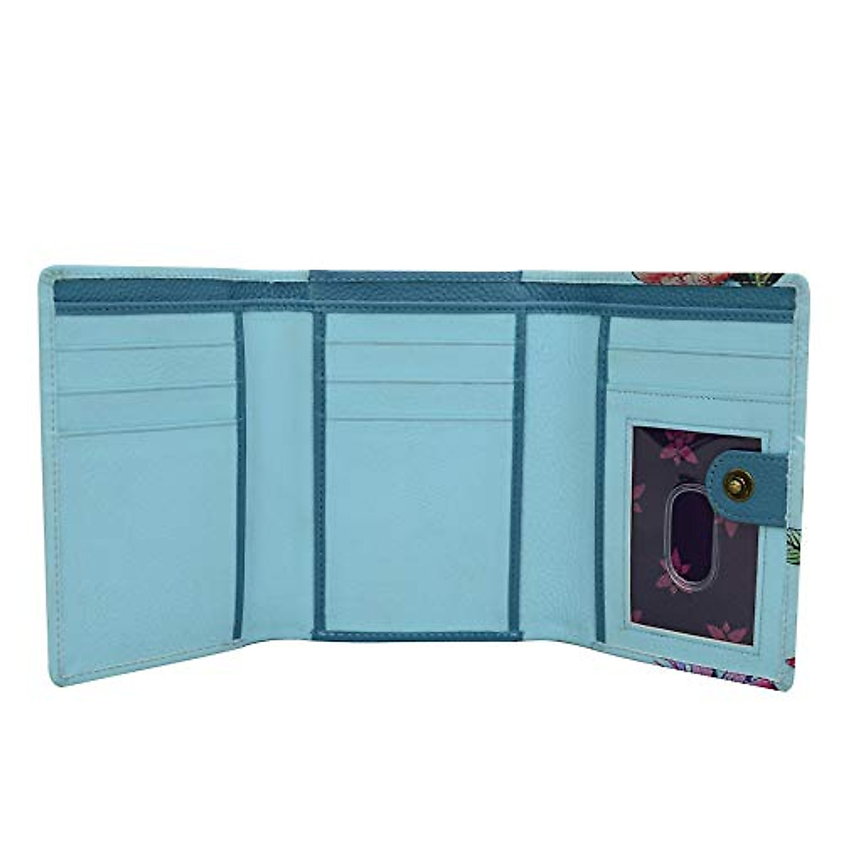 Anuschka Hand-Painted Genuine Leather Women's RFID Blocking Small Flap French Wallet - Jardin Bleu