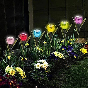 DZXCHM 6 Pcs Solar LED Light Outdoor MultiColor Solar Flower Tulip Light Bulb for Home Garden Yard Lawn Landscape Night Lamp
