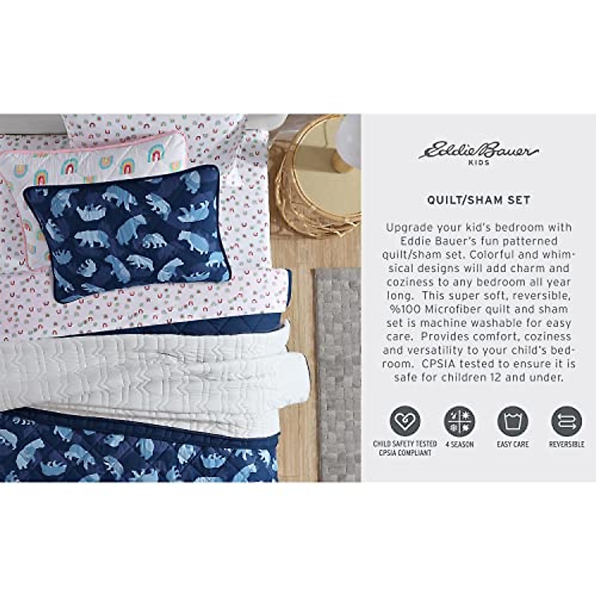 Eddie Bauer - Full Size Quilt Set, Reversible Kids Bedding with Matching Shams, Ideal for Toddler Bedding Set (Camp Camo Navy, Full)