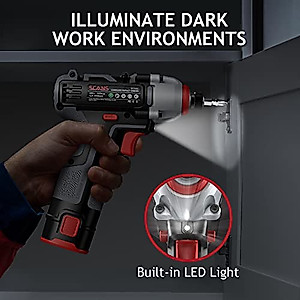 Cordless Impact Driver, 16V Brushless Impact Drill with 1/4” Hex Chuck, 2650RPM Variable Speed, LED Light, SCANS Impact Drill Set with 2.0Ah Battery/Charge, 37 Pcs Accessories, Tool Box, SC2161-1