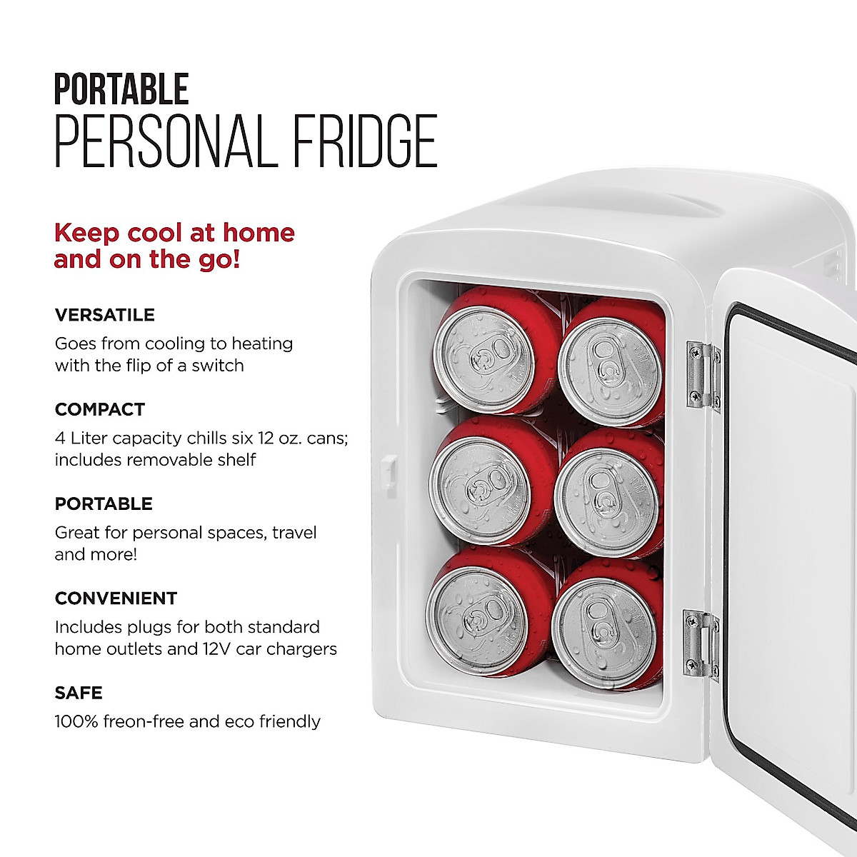 Chefman Mini Portable White Personal Fridge Cools Or Heats & Provides Compact Storage For Skincare, Snacks & Medela Breastmilk Storage Bags, 50 Count (Pack of 1)