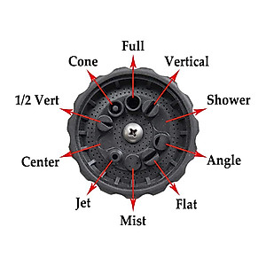 Wasser Vela Garden Heavy Duty Metal 10-pattern Water Spray Pistol Hose Nozzle, Front Trigger, Soft Grip