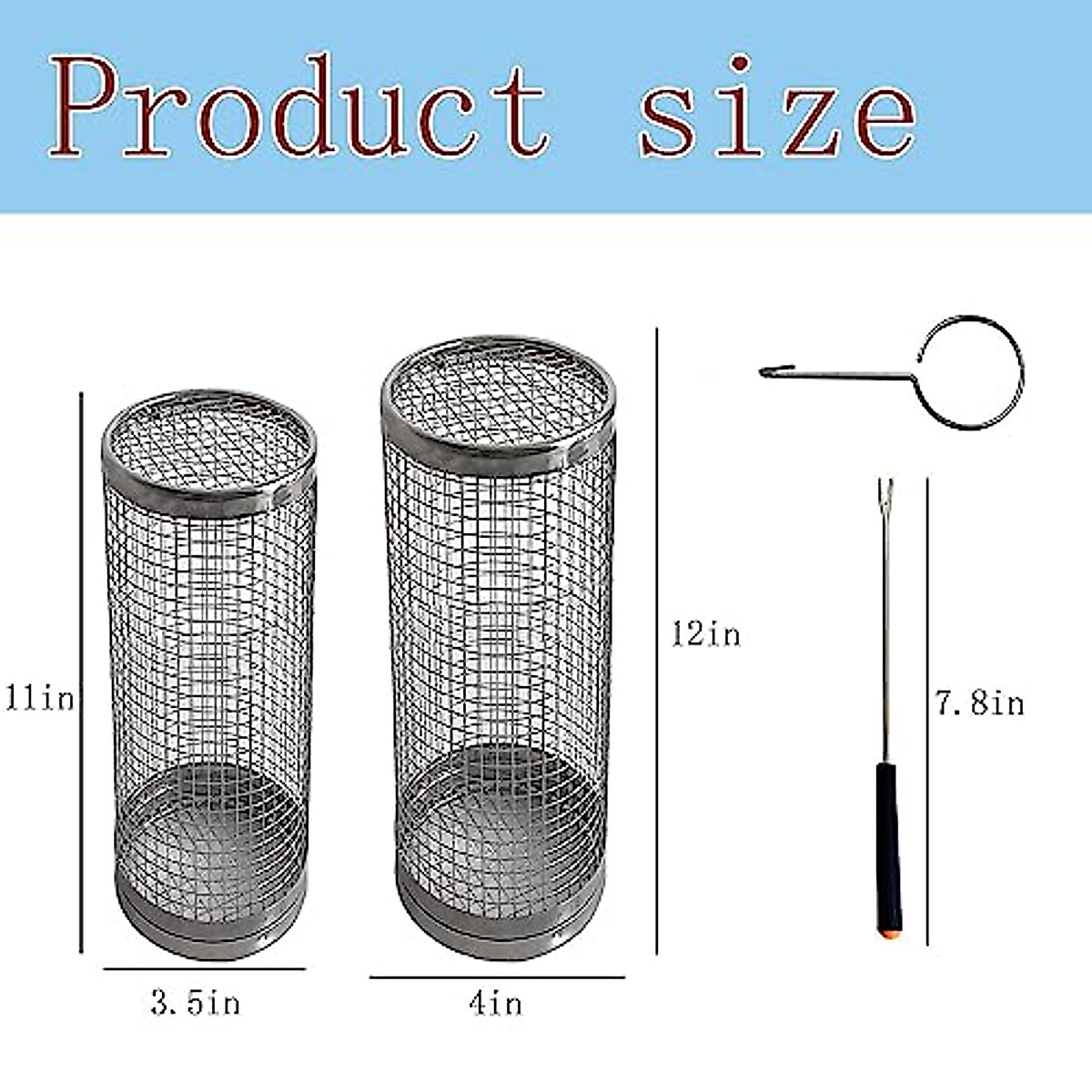ZHMZHM Roller Grill Basket-Round Stainless Steel BBQ Grill Mesh，Outdoor Round BBQ Grill Grid for Chips Fish Shrimp,Versatile Round Grill Cooking Accessories (2PCS-B)