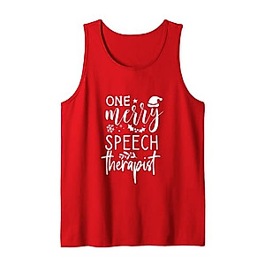 One Merry Speech Therapist Christmas Santa Hat Nurse Crew Tank Top