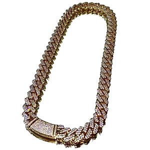 Mens 14k Gold Finish 12mm Miami Cuban Link Chain Choker Necklace Iced Round Set Cuban Chain for Men, Miami Cuban Link Chain Choker Necklace Real Solid Cuban Choker, Cuban necklace 20 Inches