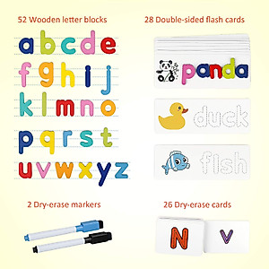 Coogam Reading & Spelling Learning Toy, Wooden Letters Flash Cards Sight Words Matching ABC Alphabet Recognition Game Preschool Educational Tool Set for 3 4 5 Years Old Boys and Girls Kids