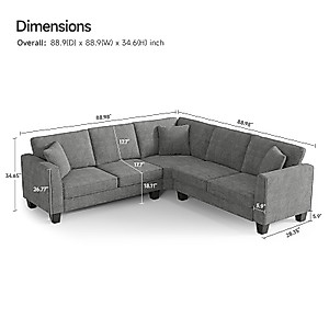 ONBRILL L Shaped Couch, Small Corner Sectional Sofa with 3 Throw Pillows, Chenille Fabric, Easy Assembly, Comfy Convertible l Shape Couches for Living Room, Apartment, Grey