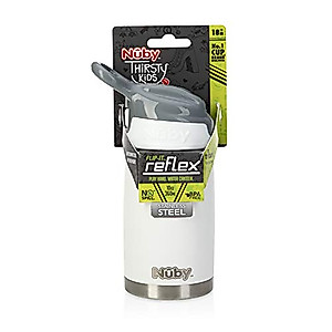 Nuby Thirsty Kids No Spill Flip-It Reflex Stainless Steel Travel Cup or Water Bottle - 10 Oz - 18+ Months - White