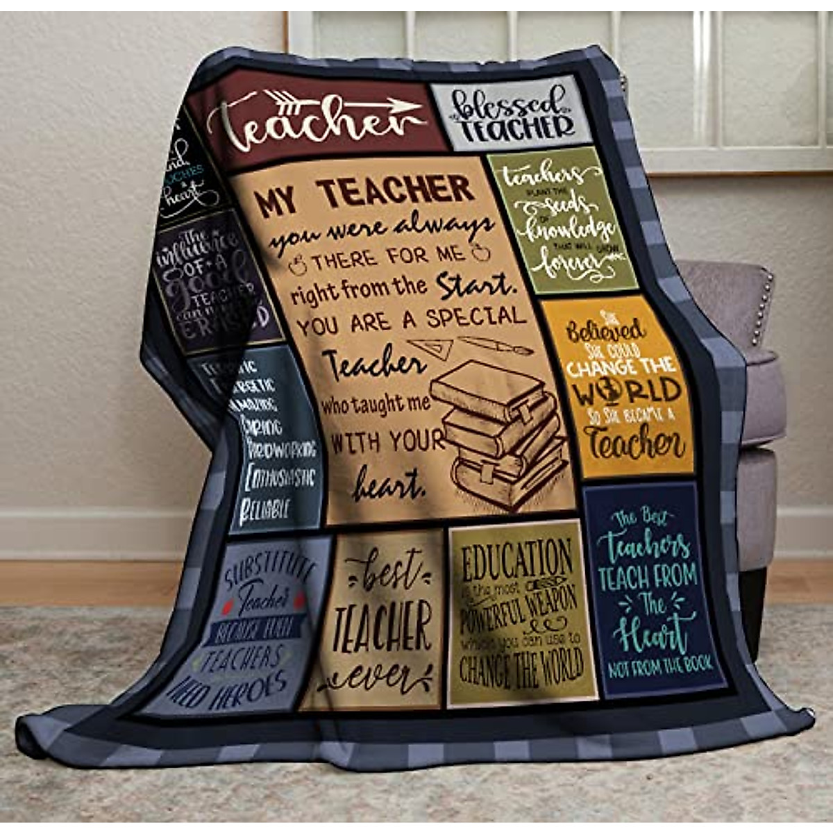 Muxuten Teacher Appreciation Gifts Blanket 60"x50", Teacher Gifts for Women, Best Gifts for Teachers, Teacher Birthday Gifts,Thank You Gift for Music/Math/Teacher,Retirement Teacher Gifts,Teachers Day