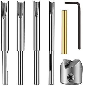 7 Pieces Pen Barrel Trimmer Kit Pen Barrel Trimming System Mill Trimmer Set 7 mm 8 mm 3/8 Inch 10 mm Cutter Shafts, Cutting Head Sleeve Adapter Hex Key Wrench for Woodworking Pen Kit Preparation