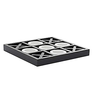 Deco 79 Wood Tic Tac Toe Game Set with White Os, 14" x 14" x 2", Black