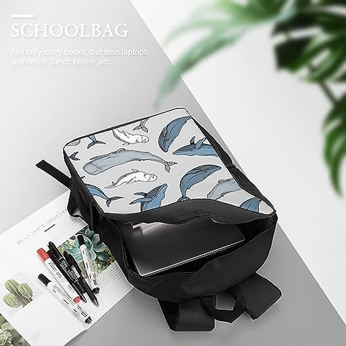 Whale Travel Backpack Casual 17 Inch Large Daypack Shoulder Bag with Adjustable Shoulder Straps