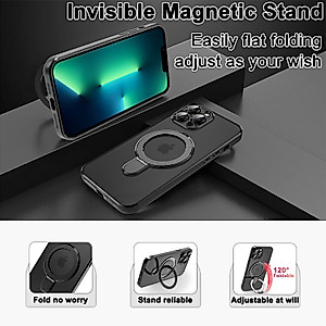 Tnarru Clear iPhone 13 Pro Max Case with Magnetic Stand [Compatible with MagSafe] [Invisible Ring Holder] Soft TPU Full Camera Shockproof Protection Cover for iPhone 13 Pro Max Phone Case Black
