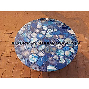 18" Inch Blue Agate Round Coffee Table, Agate Table, Stone Coffee Table, Agate Table Top, Agate Coffee Table, Agate Side Table Home Decor