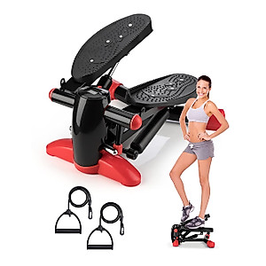 Stair Steppers for Exercise, Mini Stepper with Resistance Bands Portable Stair Climber Fitness Step Machine with LCD Monitor for Home Gym Office Workout Exercise Equipment, Red