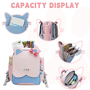 AUOBAG Kids Backpacks Girls Backpack Kitten Girl Bookbag Suitable for Elementary School (Blue)