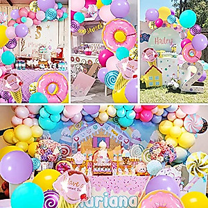 Sweet Macaroon Candy Balloon Arch Kit Candy Lollipop Foil Balloons Garland Kit Candy Party Decorations Supplies for Girls Birthday Party Baby Shower