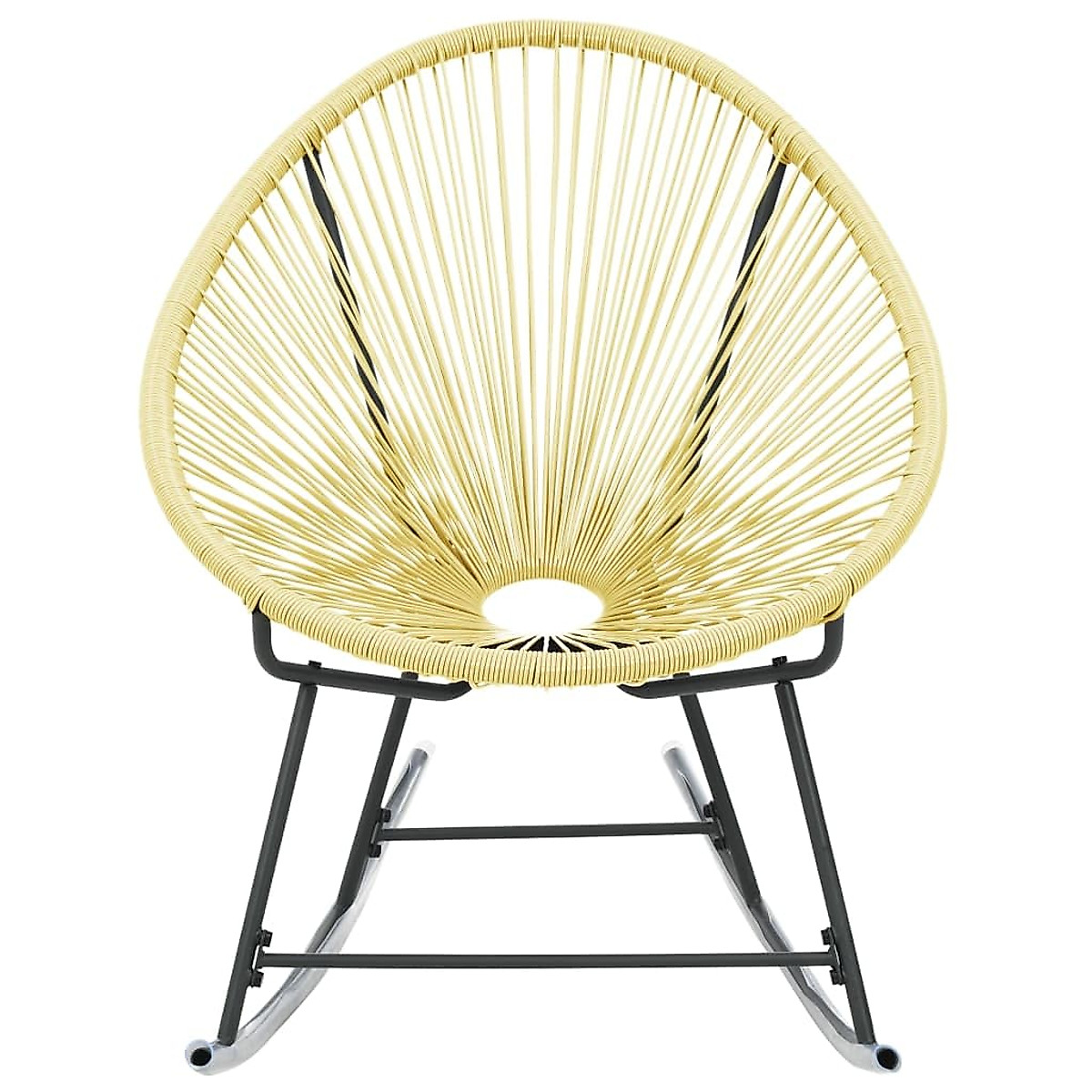 GOLINPEILO Outdoor Rocking Moon Chair, Outdoor Wicker Rocking Chair, Garden Patio Yard Porch Lawn Balcony Backyard Furniture All- Weather Wicker Rocker Chair, Poly Rattan Beige -125