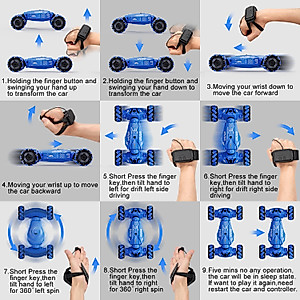 LOOZIX Upgraded Hand Gesture Sensing RC Stunt Car with Lights Music, Spray Drift Hand Gesture RC Car 360° Spins All Terrains Hand Controlled Car Toys for 6 7 8 9 10 Year Old Boys