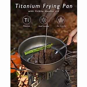 Boundless Voyage Titanium Frying Pan with Lid Portable Folding Handles Outdoor Camping Skillet Griddle Ultralight Cookware Hiking Backpacking