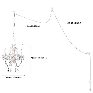 Pink Plug in Chandelier White Chandelier with Pink Crystal Accents Plug in Swag Chandelier 4 Light Crystal Chandelier