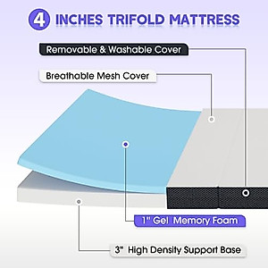 NiamVelo Tri-Fold Queen Folding Mattress - Luxurious 4 Inch Memory Foam Bed, Perfect for College Dorms and Compact Spaces - Unfold Relaxation Anywhere (4 in, Queen)