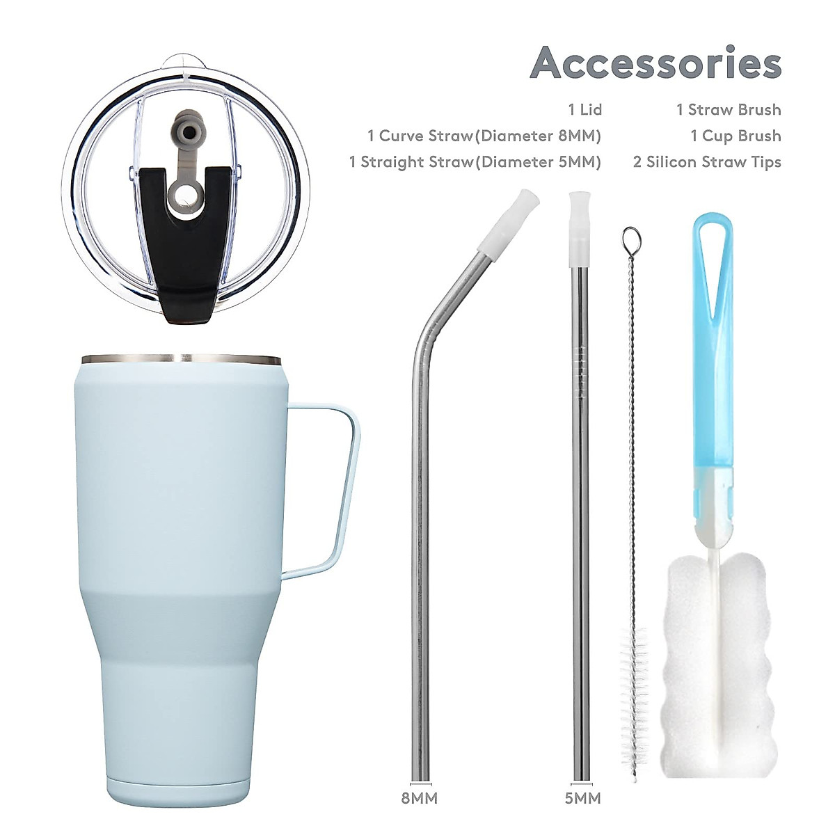 JEAREY 40oz Tumbler with Handle, Stainless Steel Tumbler with Lid and Straw, Insulated Tumbler Travel Mug for Hot Beverages and Cold Drinks, Tumblers for Cup Holders,Keep Cold for 24 Hours, Blue