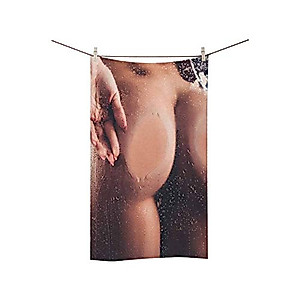 InterestPrint Funny Sexy Young Naked Woman Under Water Drops Large Hand Towels Absorbent Hotel Spa Bathroom Towel Drying Towels Cleaning Towels 16x28 Inch
