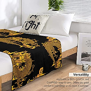 Traditional Eastern Dragons Throw Blanket for Couch Bed Flannel Lap Blanket Lightweight Cozy Plush Blanket for All Seasons 40"x60"