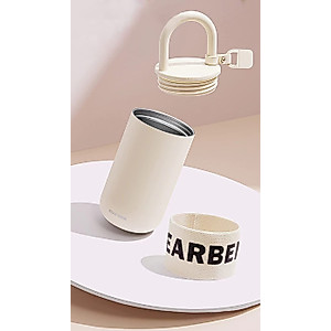 Fashion Stainless Steel Vacuum Insulated Water Bottles with Strap, Wide Mouth Leakproof Metal Coffee Mug for Sports Travel Office Reusable Thermos Tumbler BPA-Free Keep Cold Hot 24 Hour 12oz (Apricot)